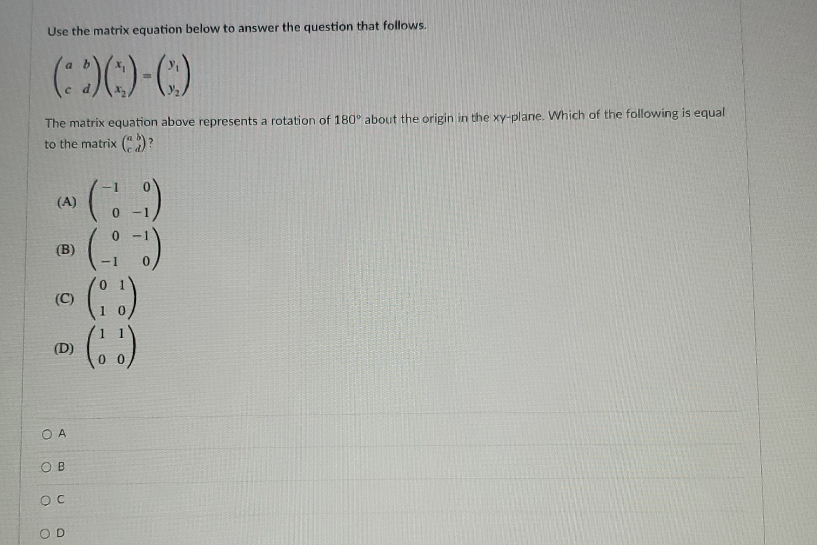 Solved Use the matrix equation below to answer the question | Chegg.com