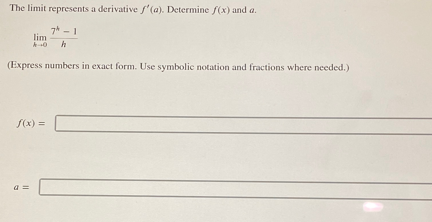 Solved The limit represents a derivative f'(a). ﻿Determine | Chegg.com