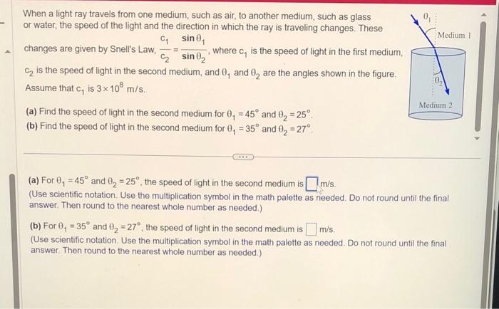 Solved When a light ray travels from one medium, such as | Chegg.com