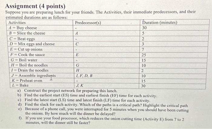 Solved Assignment (4 points) Suppose you are preparing lunch | Chegg.com