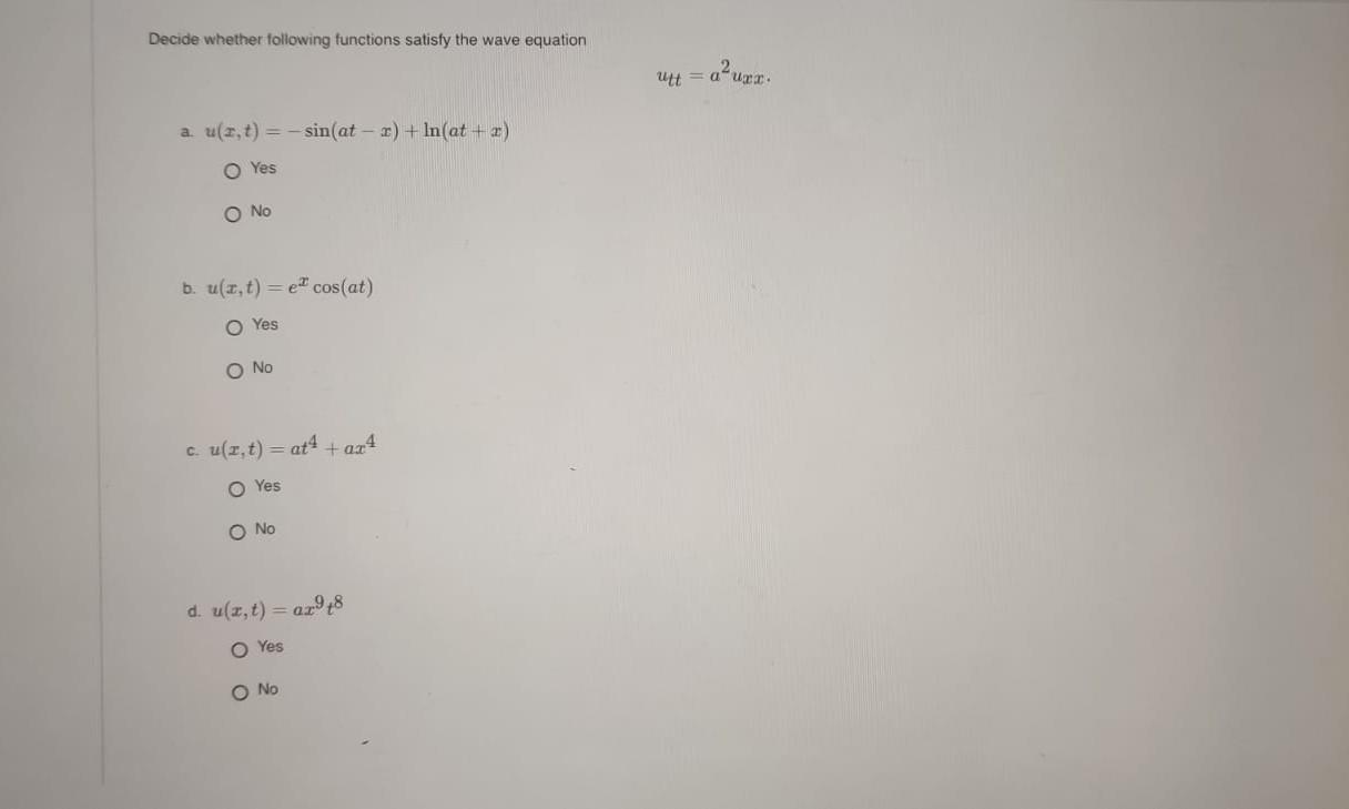 Solved Decide whether following functions satisfy the wave | Chegg.com