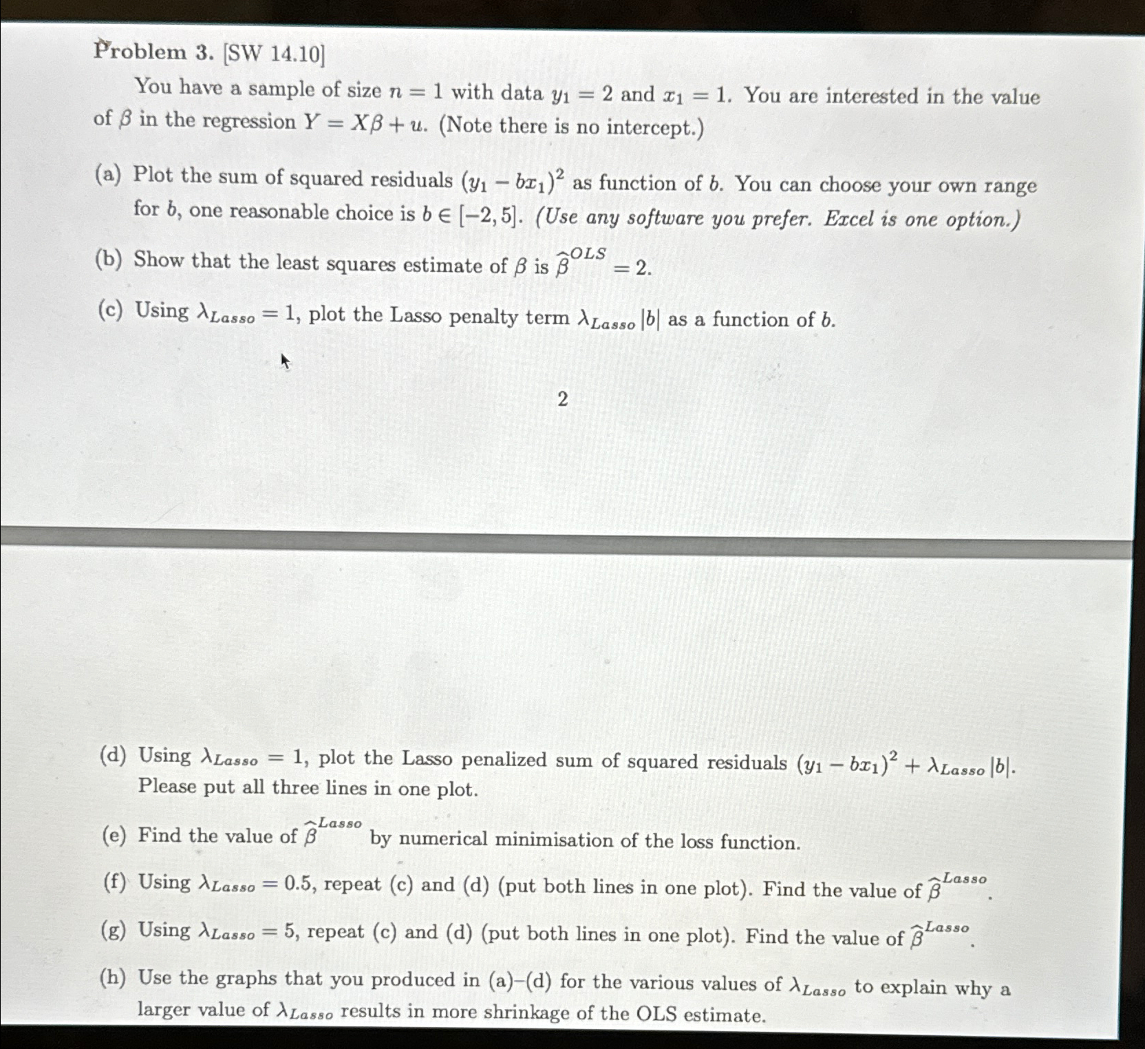 Solved Problem 3. [SW 14.10]You have a sample of size n=1 | Chegg.com