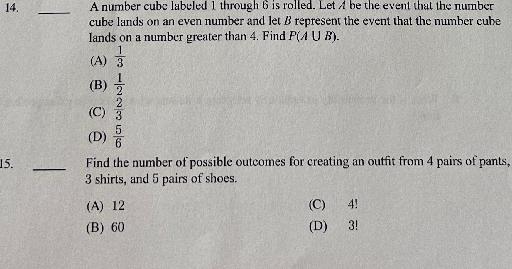Solved q, ﻿A number cube labeled 1 ﻿through 6 ﻿is rolled. | Chegg.com