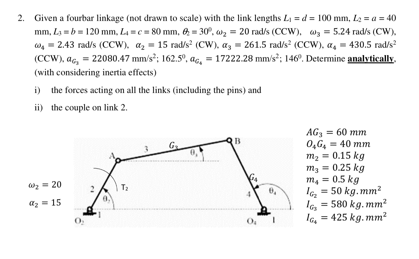 Solved Given a fourbar linkage (not drawn to scale) ﻿with | Chegg.com