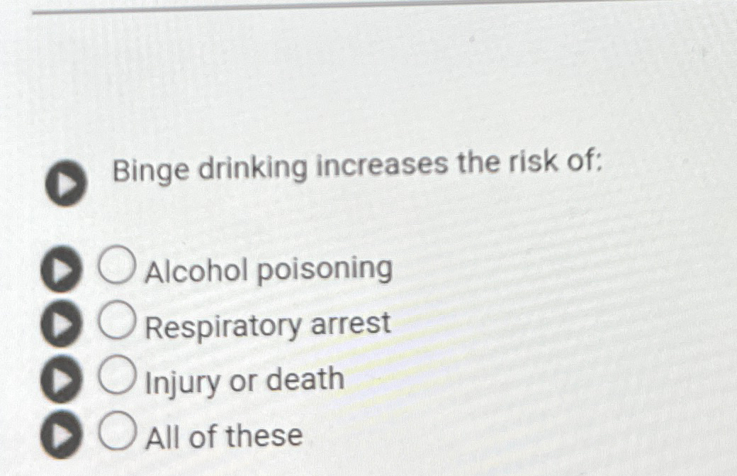 Solved Binge drinking increases the risk of:Alcohol | Chegg.com