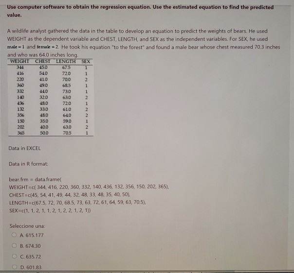 Solved Use Computer Software To Obtain The Regression 2489