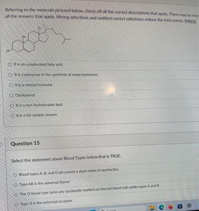Solved Referring to the molecule pictured below, check off | Chegg.com