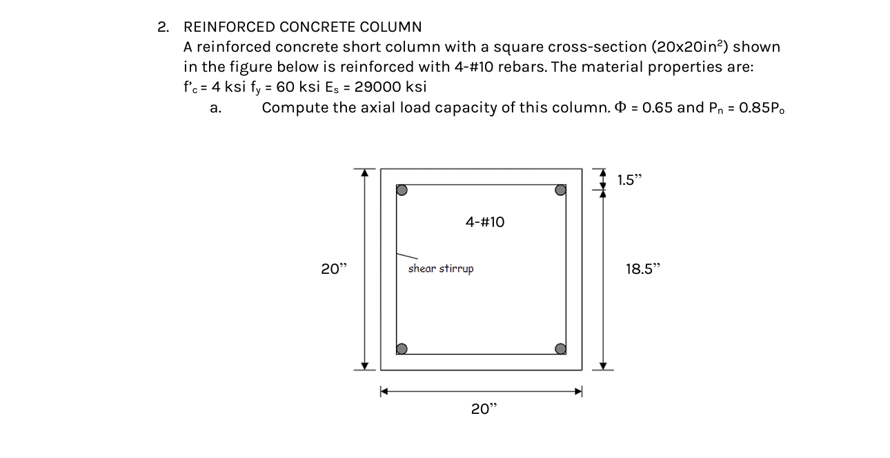 Solved REINFORCED CONCRETE COLUMNA reinforced concrete short | Chegg.com
