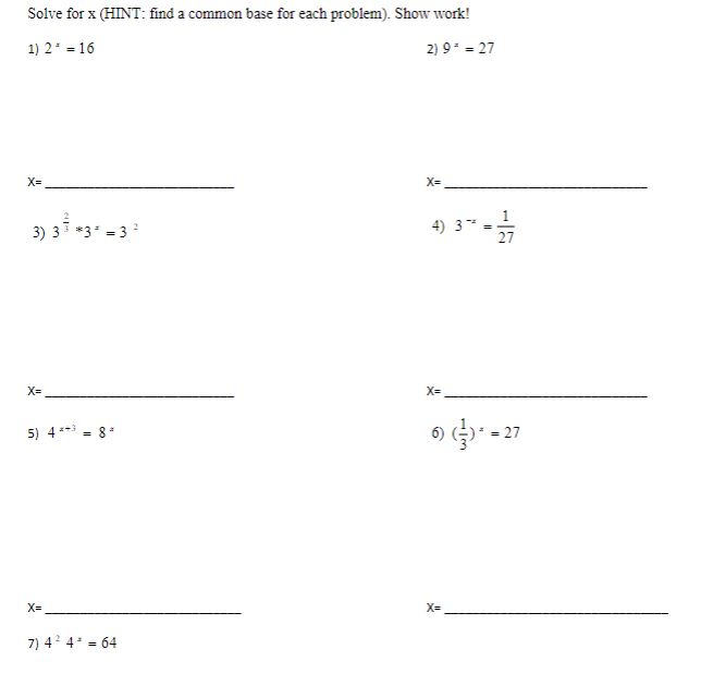 Solved Solve for x (HINT: find a common base for each | Chegg.com