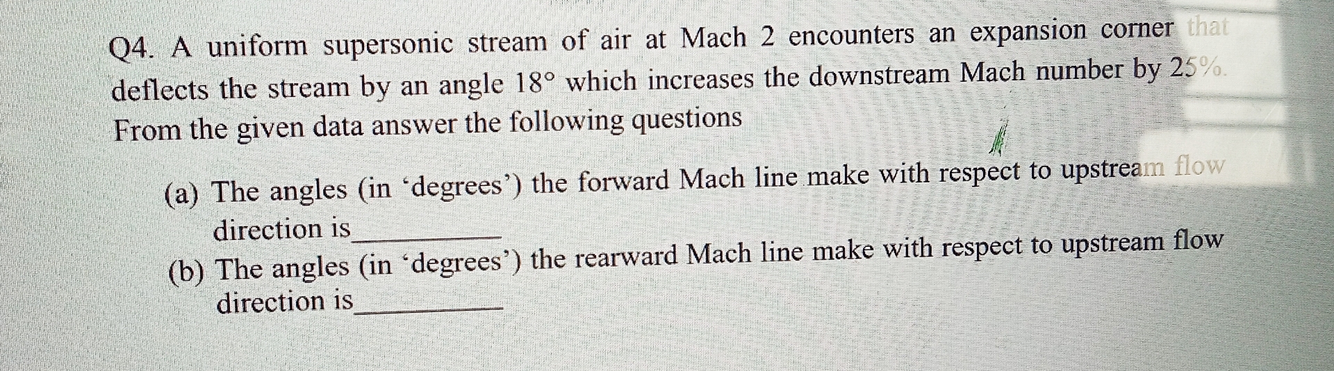 Solved Q4. ﻿A uniform supersonic stream of air at Mach 2 | Chegg.com