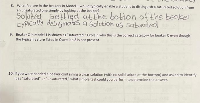 Solved Model 1 - Saturated and unsaturated Solutions | Chegg.com