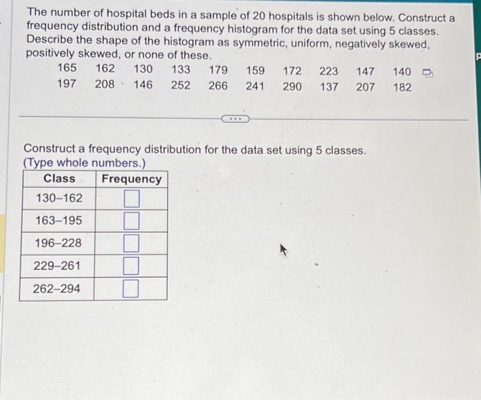 Solved The number of hospital beds in a sample of 20 | Chegg.com