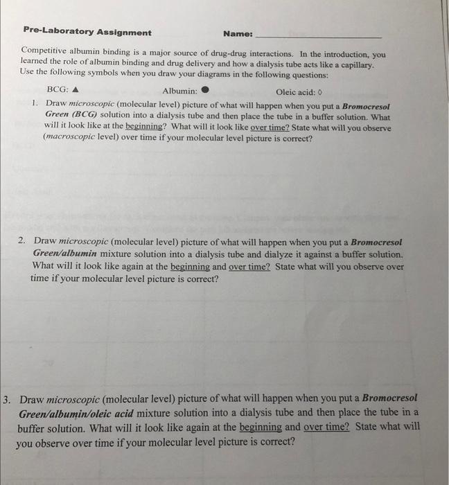 Solved Pre-Laboratory Assignment Name: Competitive albumin | Chegg.com