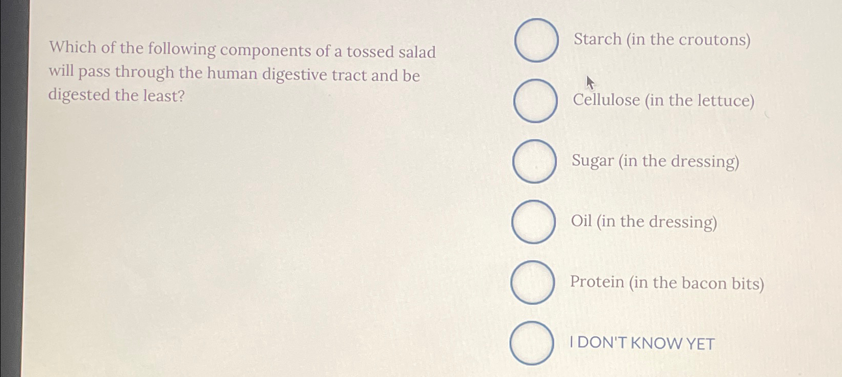Solved Which of the following components of a tossed salad | Chegg.com