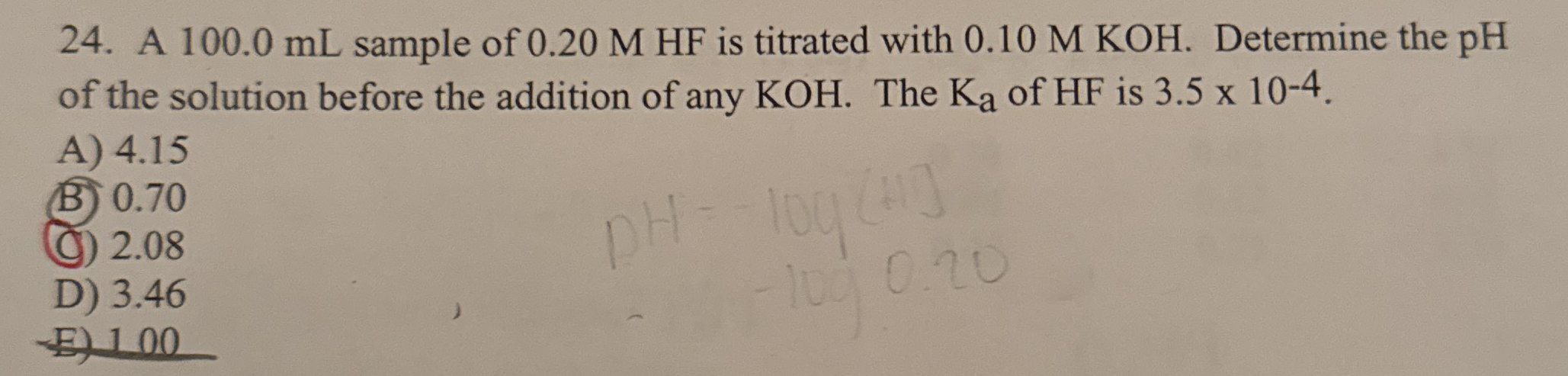 Solved A 100.0 ﻿mL sample of 0.20 ﻿M HF is titrated with | Chegg.com