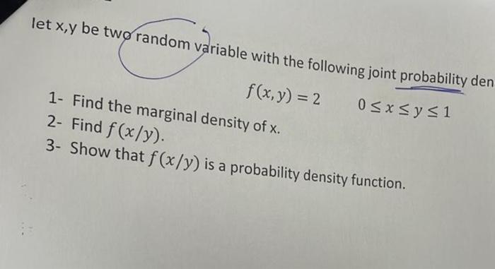 Solved let x,y be two random variable with the following | Chegg.com