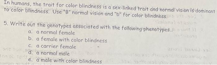 Solved In humans, the trait for color blindness is a | Chegg.com
