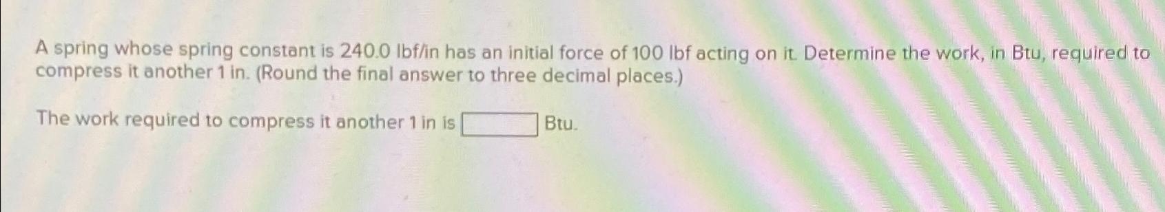 Solved A spring whose spring constant is 240.0lbf? ﻿in has | Chegg.com