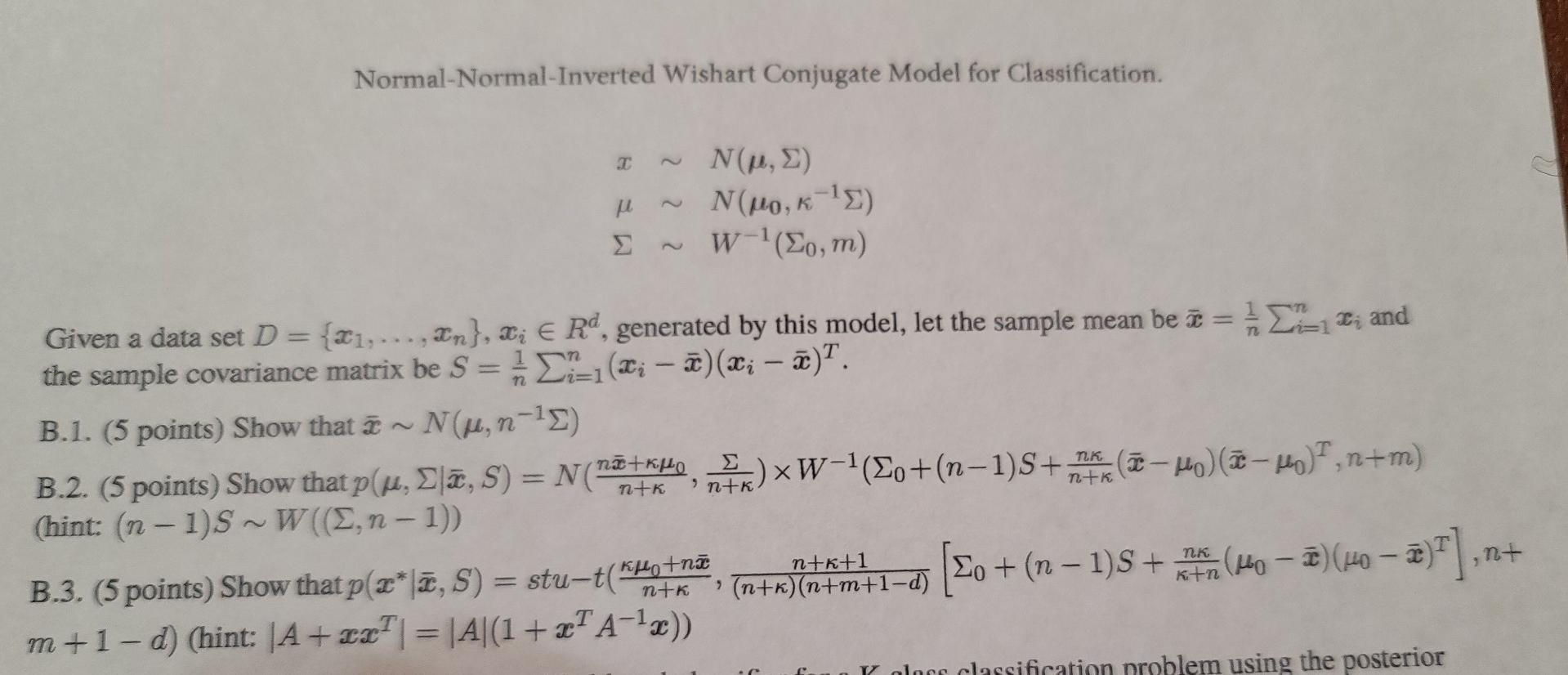 Normal-Normal-Inverted Wishart Conjugate Model for | Chegg.com