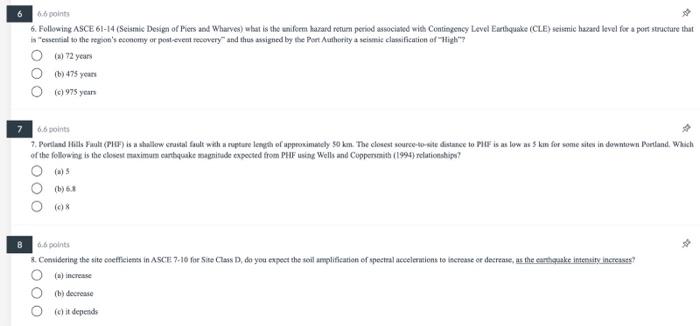 Solved 6 points 6. Following ASCE 61-14 (Setsenic Design of | Chegg.com
