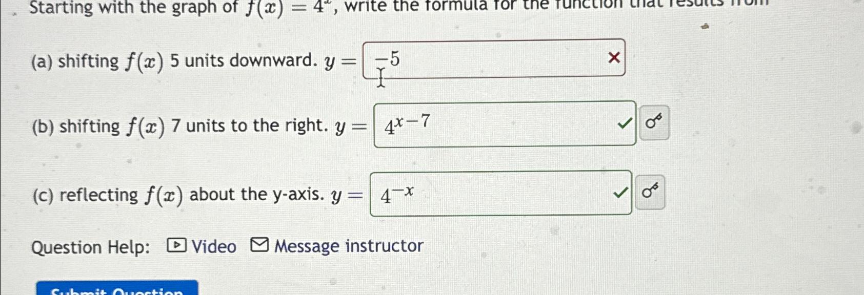 Solved (a) ﻿shifting f(x)5 ﻿units downward. y=(b) ﻿shifting | Chegg.com