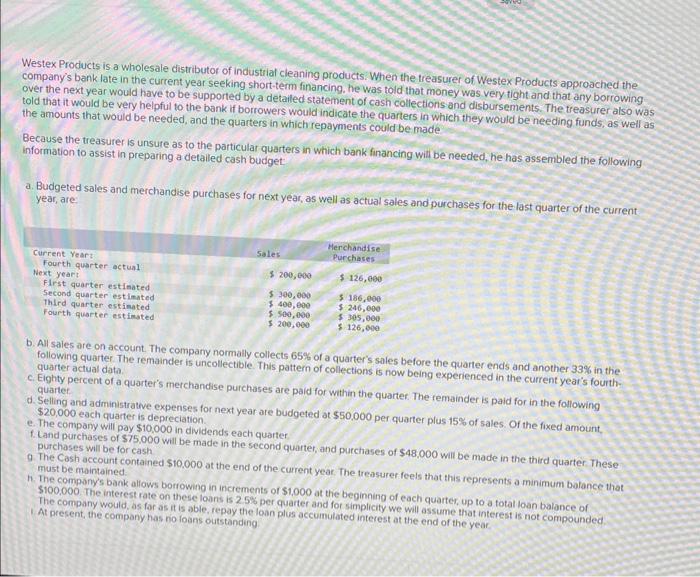 Solved Westex Products is a wholesale distributor of | Chegg.com