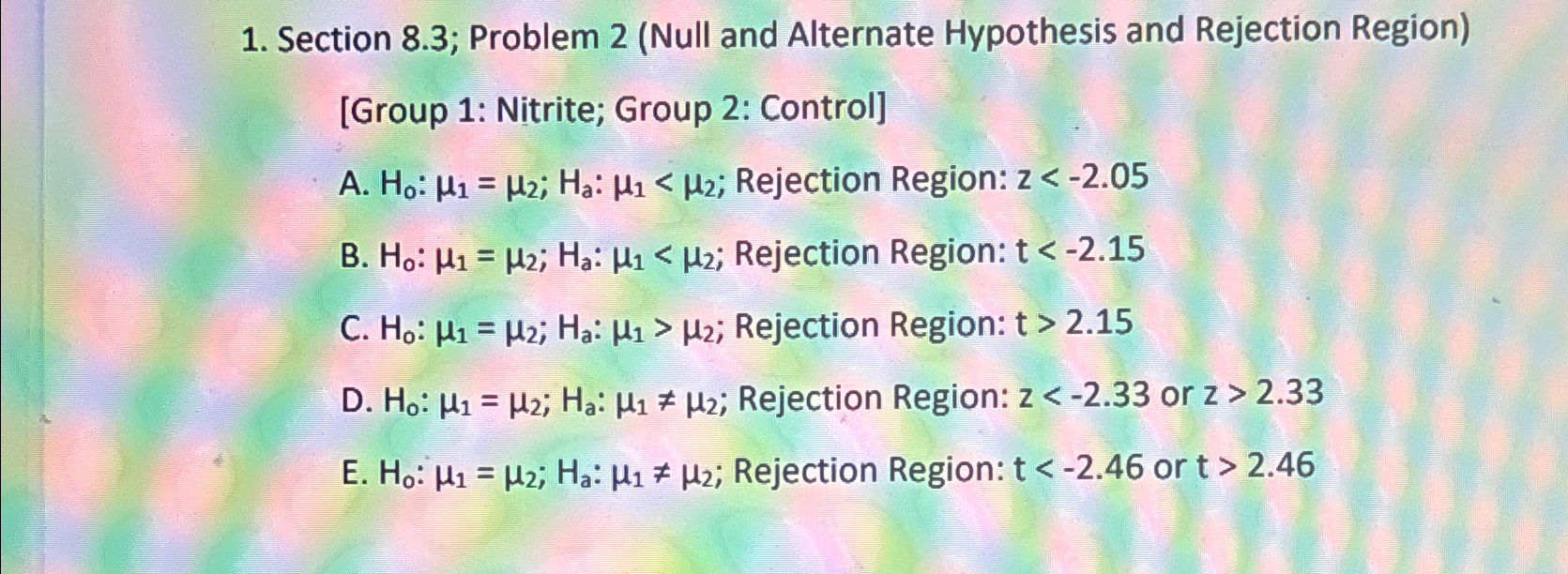 Solved Section 8.3; Problem 2 (Null and Alternate Hypothesis | Chegg.com