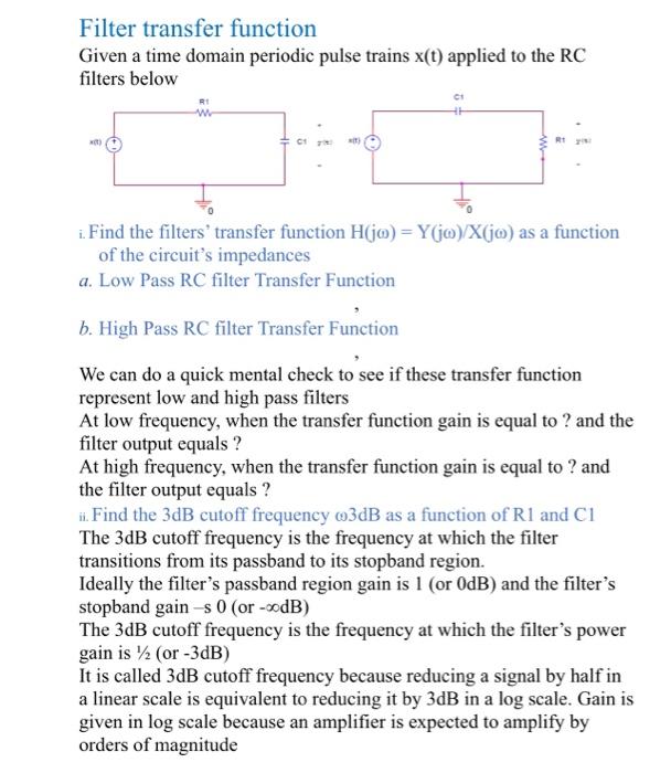 Filter transfer function Given a time domain periodic | Chegg.com