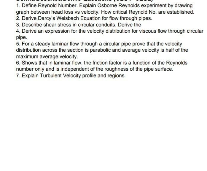 Solved 1. Define Reynold Number. Explain Osborne Reynolds | Chegg.com