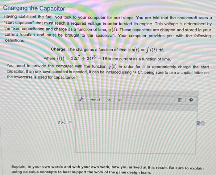 Solved Charging the Capacitor Having stabilized the fuel, | Chegg.com