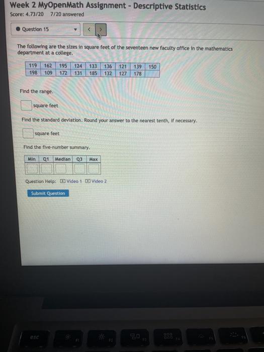 Solved Week 2 MyOpenMath Assignment - Descriptive Statistics | Chegg.com