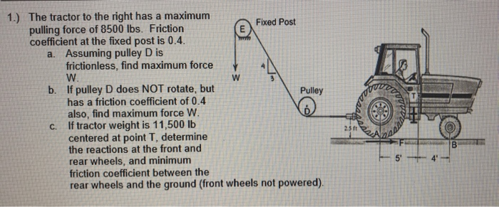 Solved Fixed Post 1.) The tractor to the right has a maximum | Chegg.com