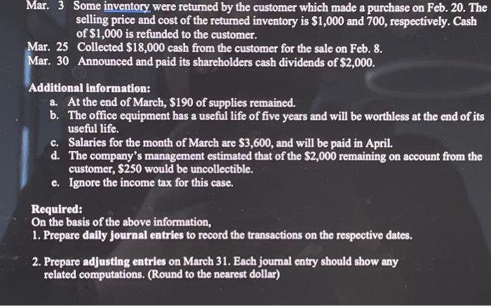 1. The following are transactions of Andrew Company | Chegg.com