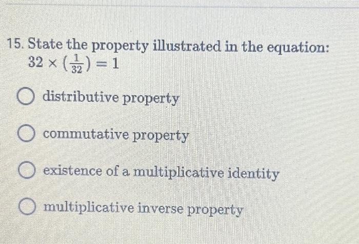 Solved 15. State the property illustrated in the equation: | Chegg.com