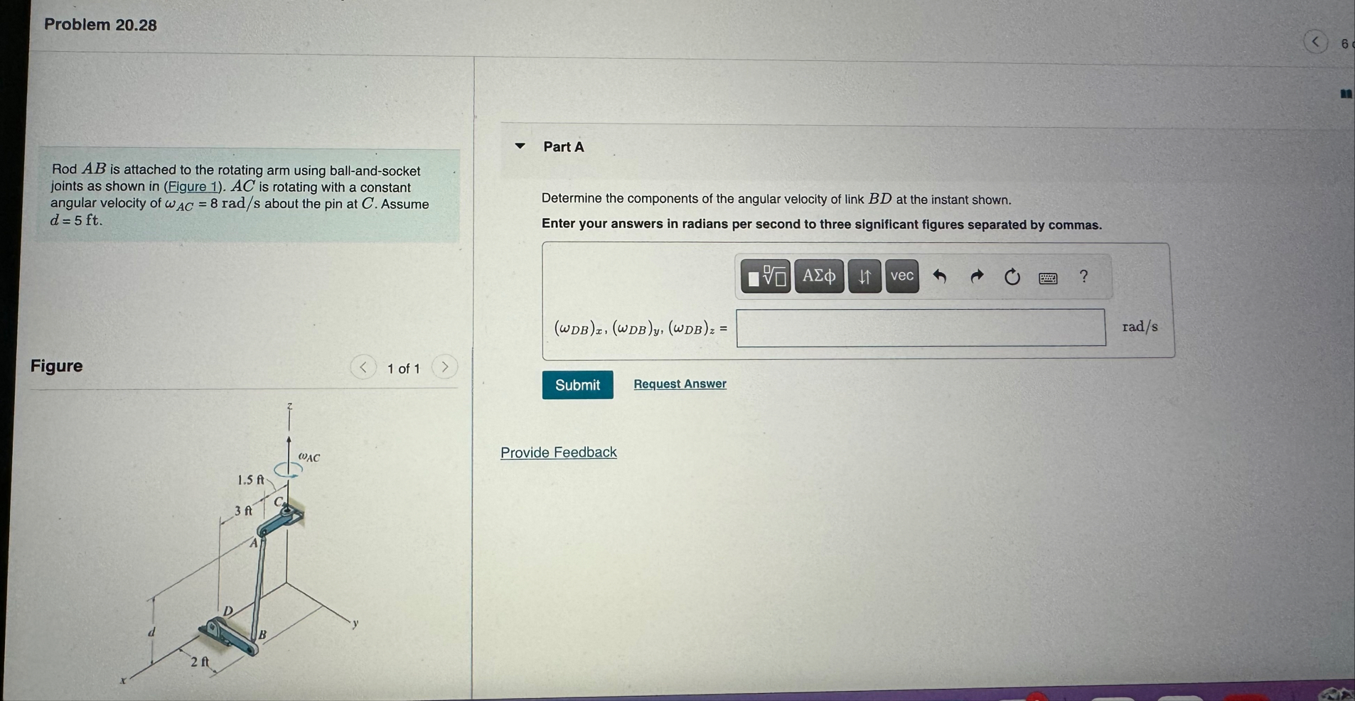 Solved Problem 20.28Rod AB ﻿is attached to the rotating arm | Chegg.com