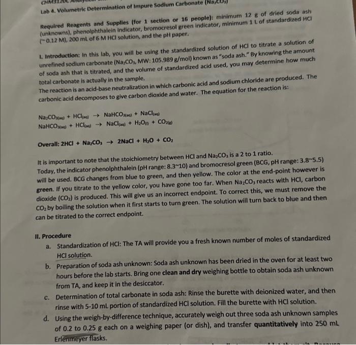 Solved CHM3120C Analytical Chemistry Lob Lab 4. Volumetric | Chegg.com