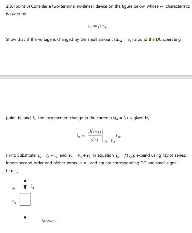 Solved 2.3. (point 6) ﻿Consider a two-terminal nonlinear | Chegg.com