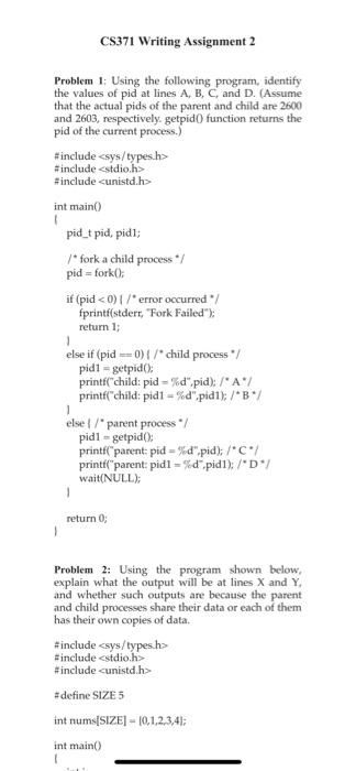 Solved CS371 Writing Assignment 2 Problem 1: Using the | Chegg.com