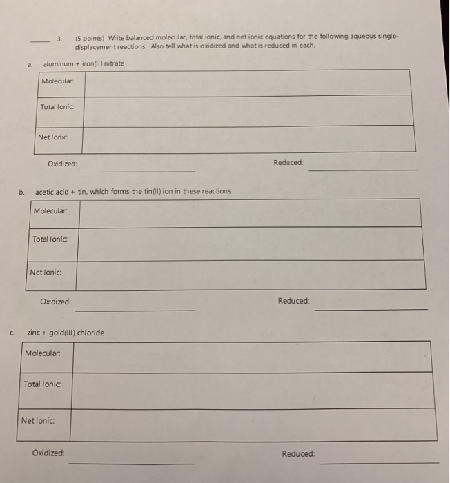Solved Write balanced molecular, total ionic, and net ionic | Chegg.com