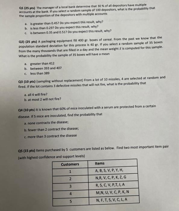 Solved Q1 (25 pts) The manager of a local bank determine | Chegg.com
