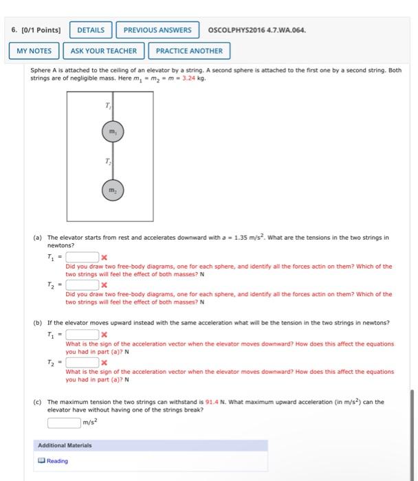Solved Sphere A is attached to the ceiling of an elevator by | Chegg.com