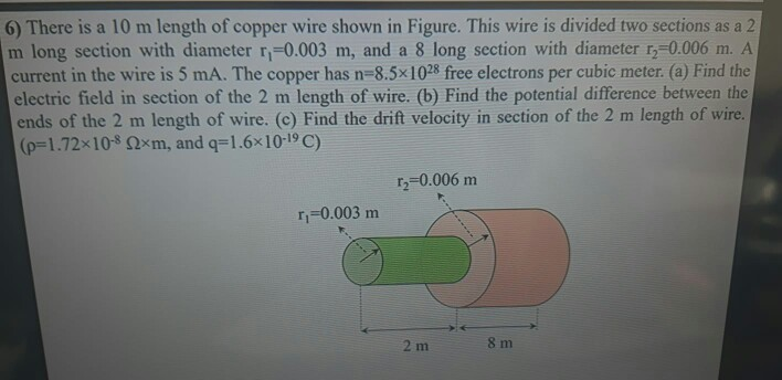Solved 6) There is a 10 m length of copper wire shown in | Chegg.com