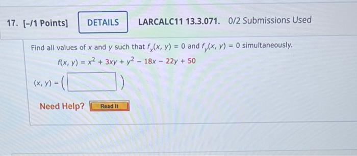 Solved Find All Values Of X And Y Such That Fx X Y 0 And
