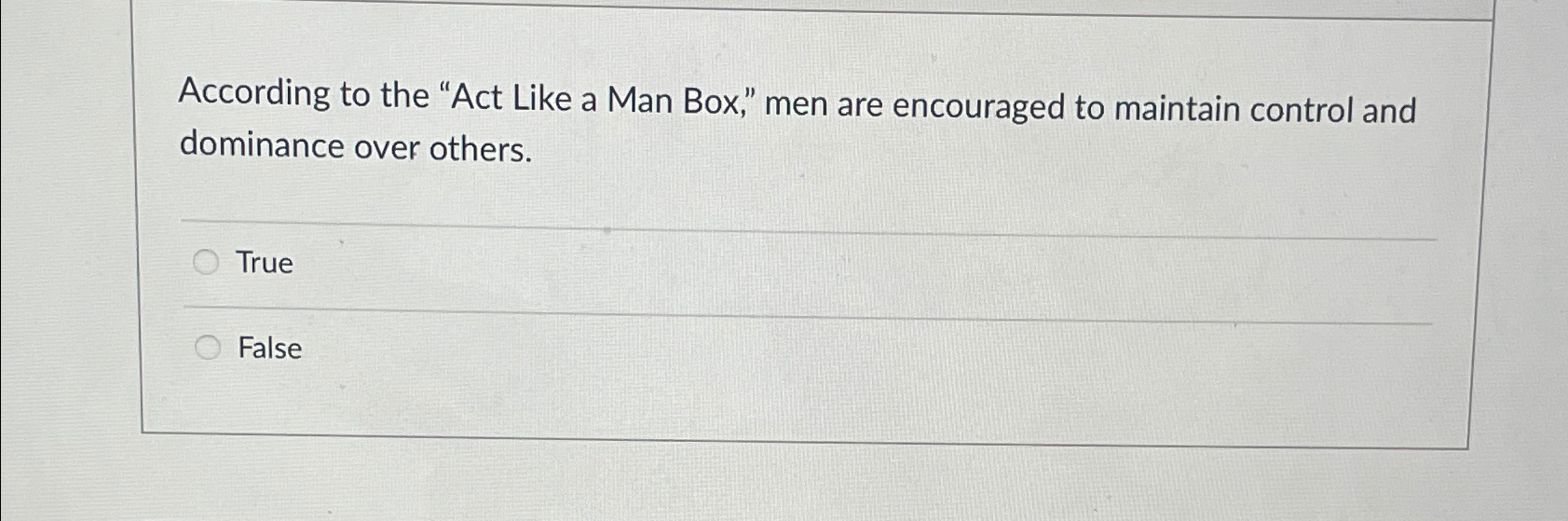 Solved According to the "Act Like a Man Box," men are | Chegg.com