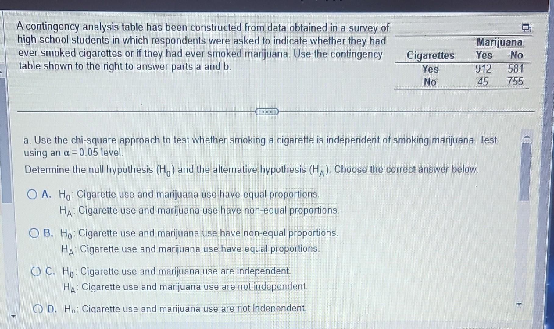 Solved A contingency analysis table has been constructed | Chegg.com
