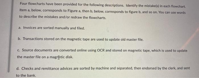 Solved Four flowcharts have been provided for the following | Chegg.com