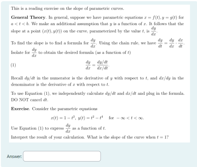 Solved This is a reading exercise on the slope of parametric | Chegg.com
