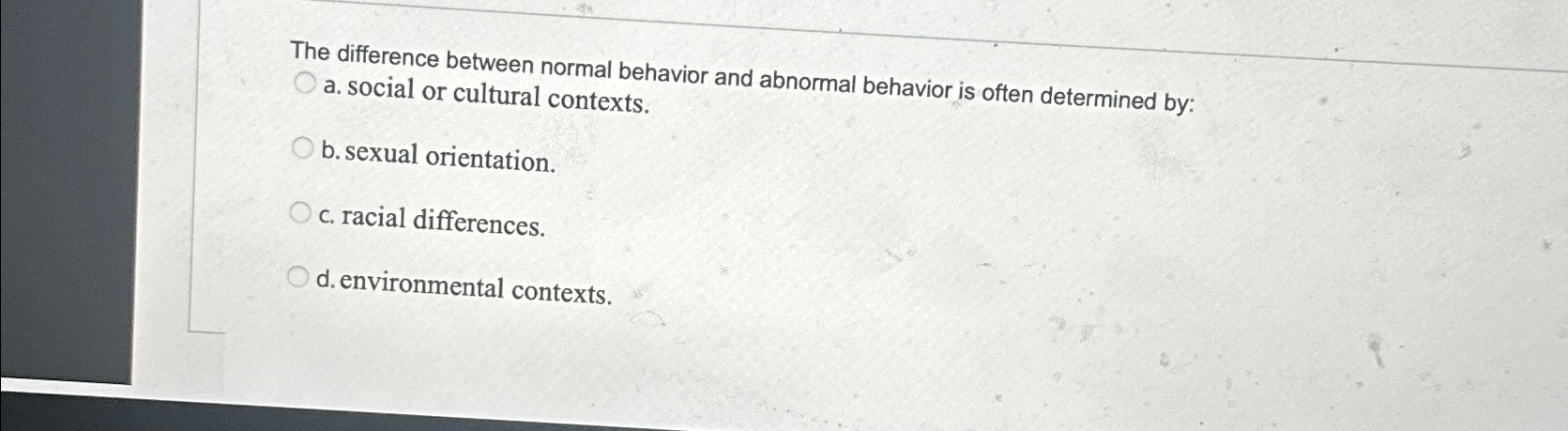 Solved The difference between normal behavior and abnormal | Chegg.com