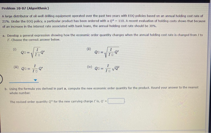 Solved Problem 10-07 (Algorithmic) A large distributor of | Chegg.com
