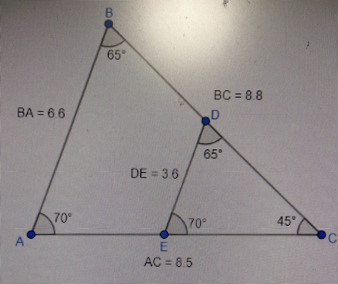 Solved The image below shows two triangles that are similar. | Chegg.com